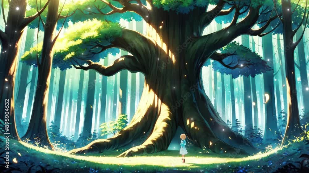 grand tree in a mystical forest animated wallpaper, virtual backgrounds ...