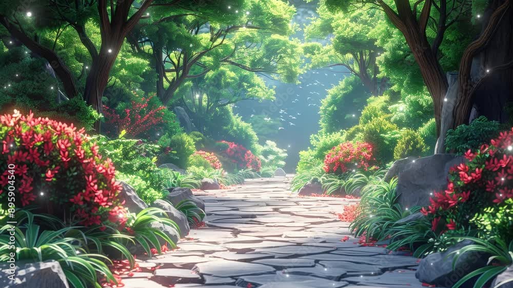 winding path through a mystical forest animated wallpaper, virtual ...