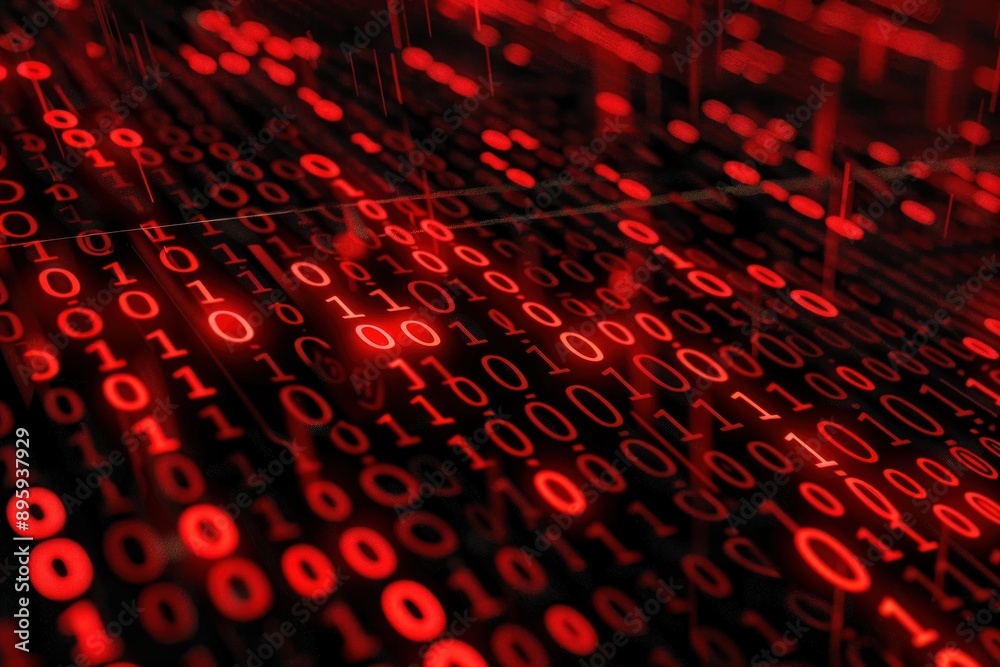 Pattern of red binary code with glyphs, ones and zeroes, alien glyphs ...