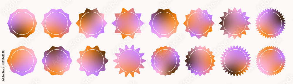 Collection of gradient round shapes with waves and sharp angles ...