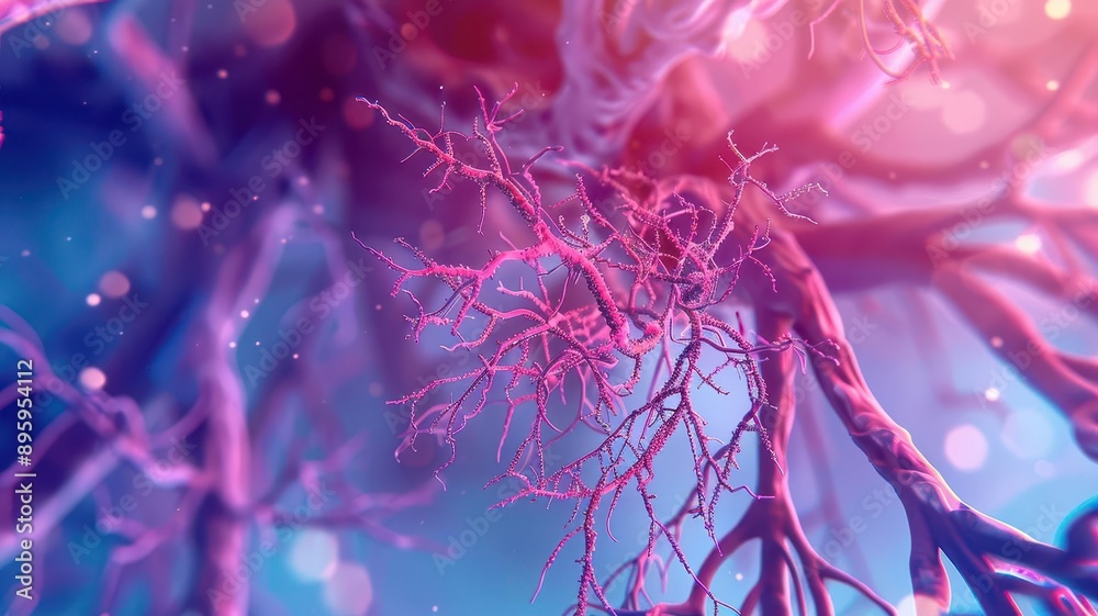 Capillary network in lung tissue for gas exchange, Gas exchange ...