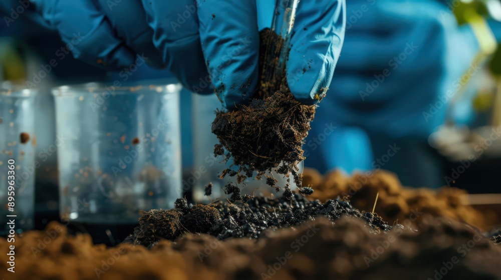 Detailed view of an environmental science experiment, featuring soil ...