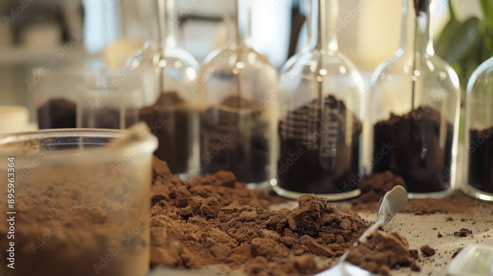 Detailed view of an environmental science experiment, featuring soil ...