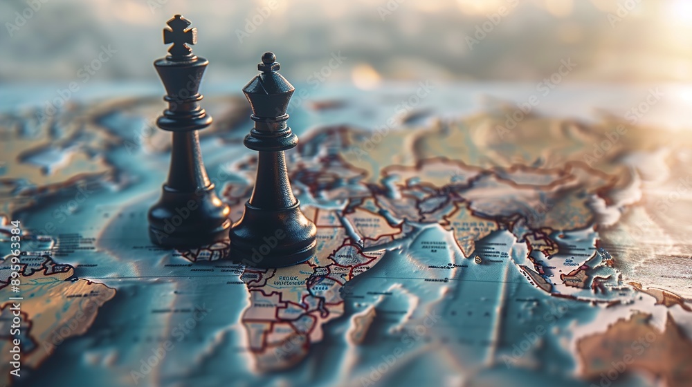 Chess Pieces on World Map Symbolizing Geopolitical Strategies Stock ...