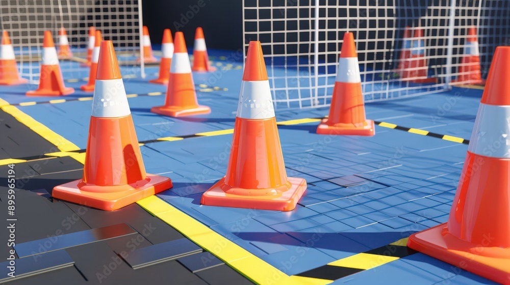 Diagram of a safety cone and barrier setup, illustrating how they are ...