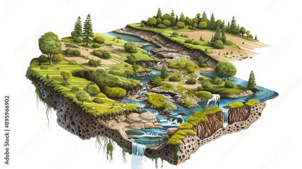 Diagram of a watershed ecosystem, illustrating how land use, water flow ...