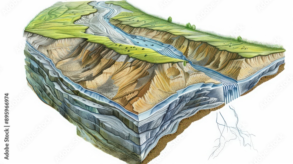 Diagram of an alluvial fan, showing how sediment is spread out in a fan ...