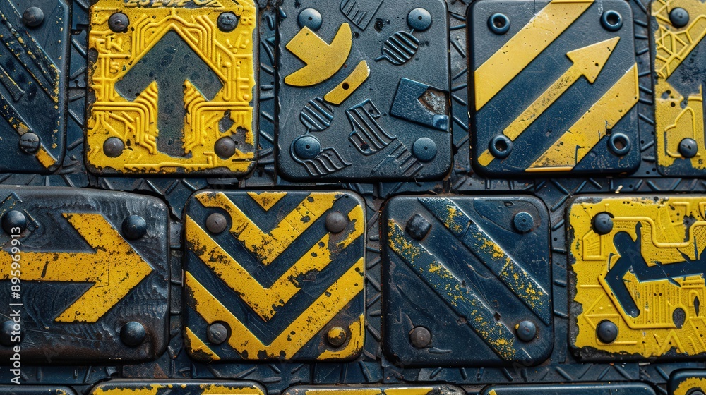 Illustrate a collection of arrow signs with tactile elements, such as ...