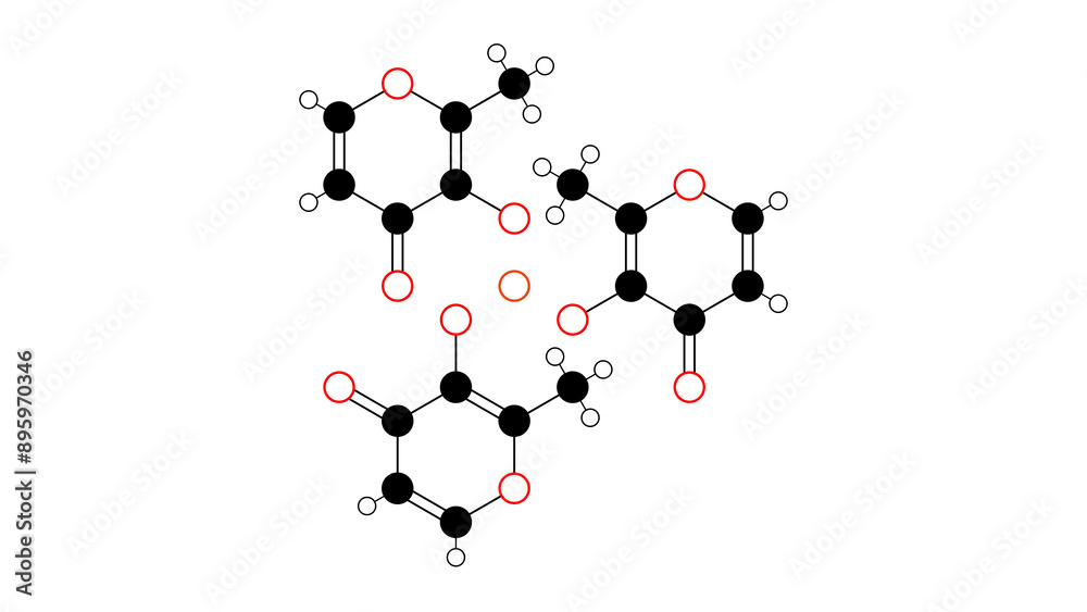 ferric maltol molecule, structural chemical formula, ball-and-stick ...