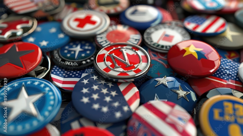 Illustrate a dynamic display of political party emblems, featuring ...