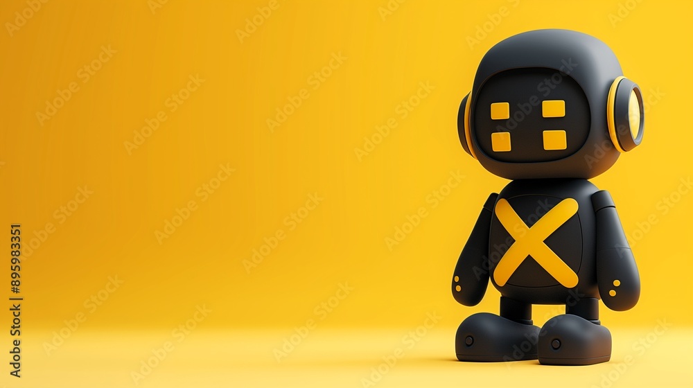 3D illustration cartoon of a cute hacker icon with a crossed-out symbol ...