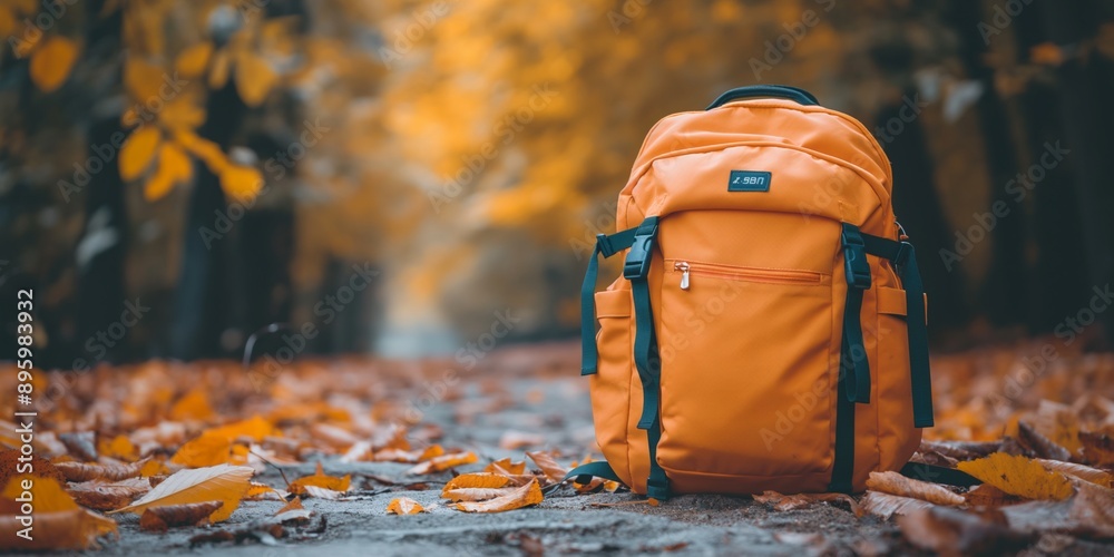 Back to school background with scene of an orange backpack on the ...