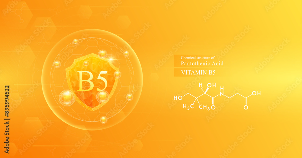 Shield vitamin B5 in dome with orange atom around and chemical ...