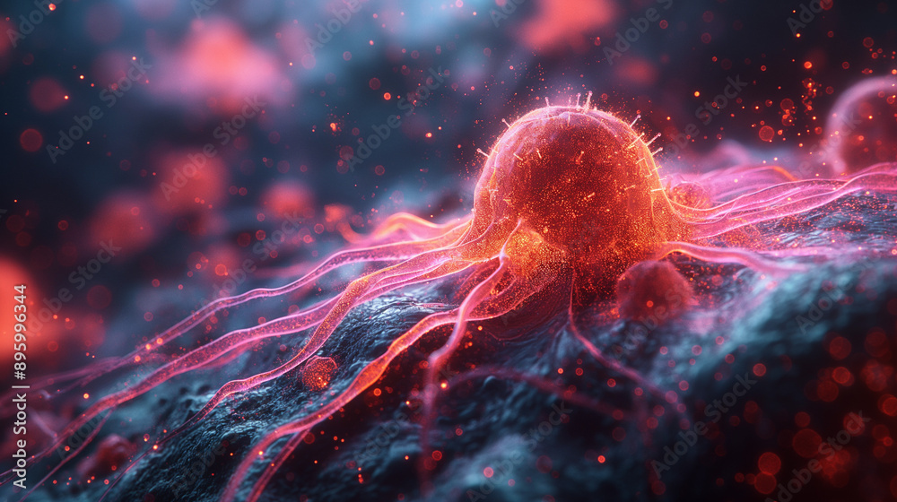 Molecular structure of cancer cells under microscope, realistic macro ...