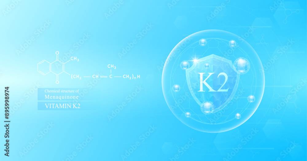 Shield vitamin K2 in dome with blue atom around and chemical structure ...