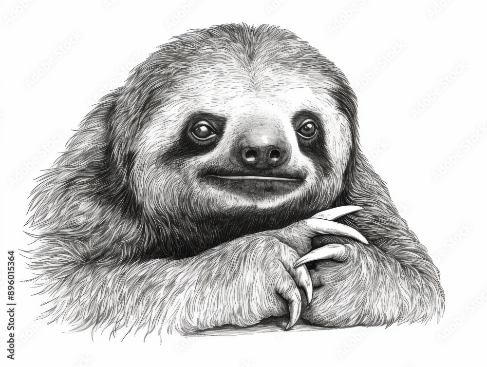 Black and white Vintage engraved art of a sloth isolated on white ...