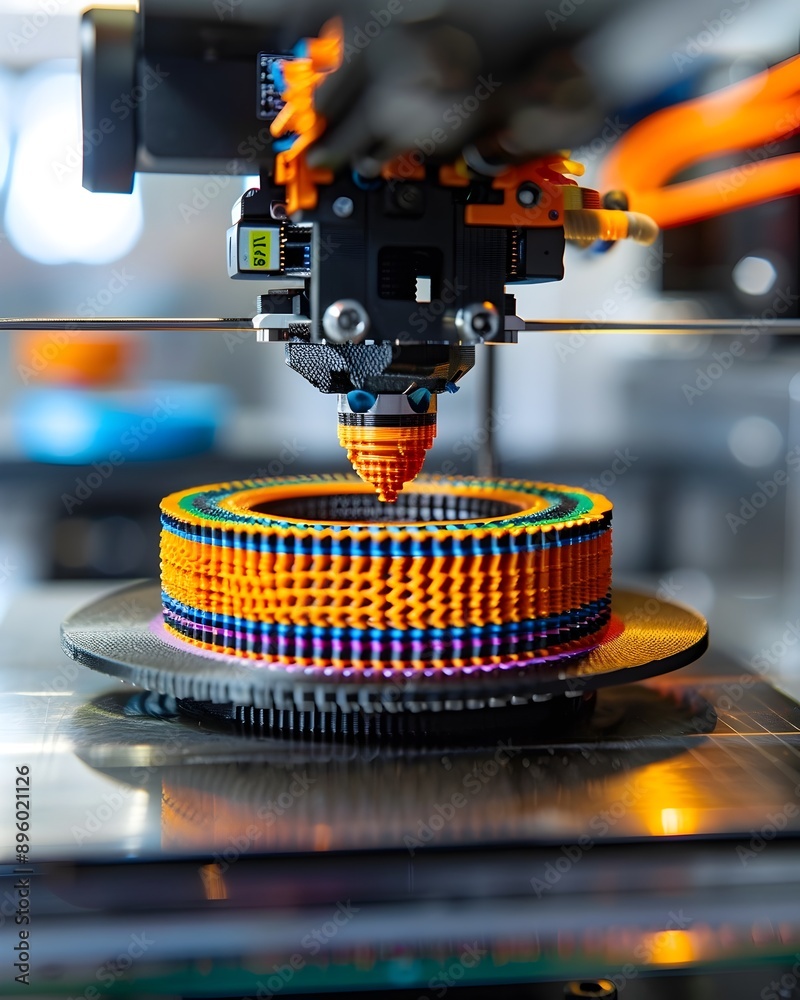 Close-up View of 3D Printed Item Production with Vibrant Color Palette ...