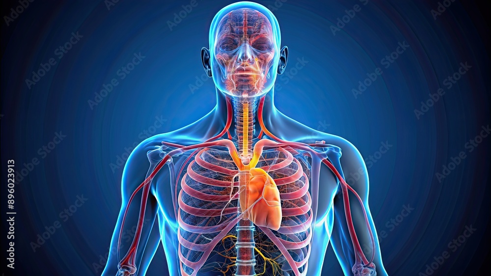 4K detailed render of the human respiratory system, anatomy, lungs ...