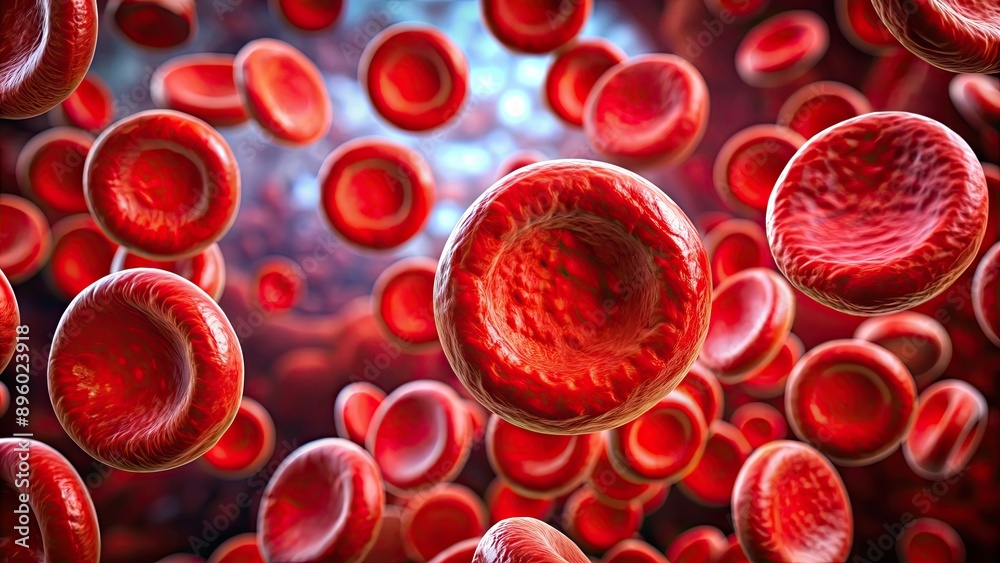 ภาพประกอบสต็อก Vibrant image of red blood cells under a microscope ...