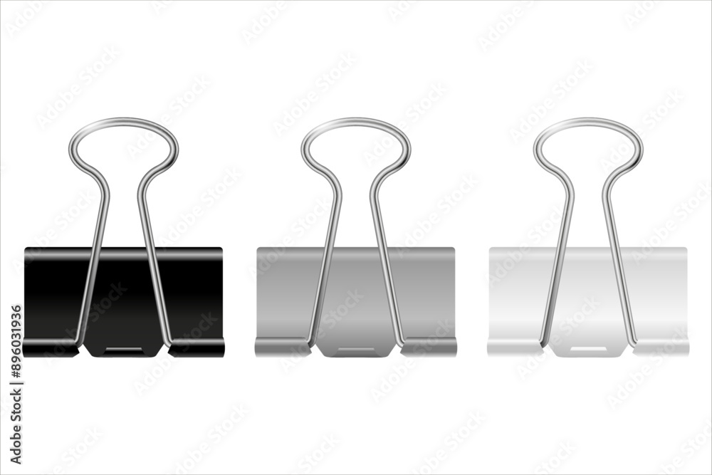 Realistic of paper clips, Bulldog clip. Office supplies set. For use in ...