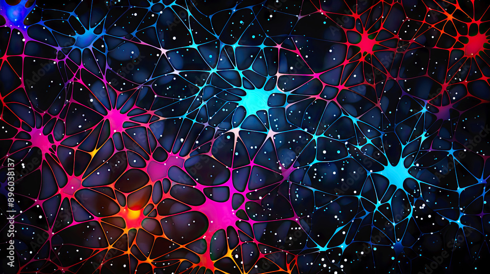 Abstract illustration of a neural network with interconnected colorful ...