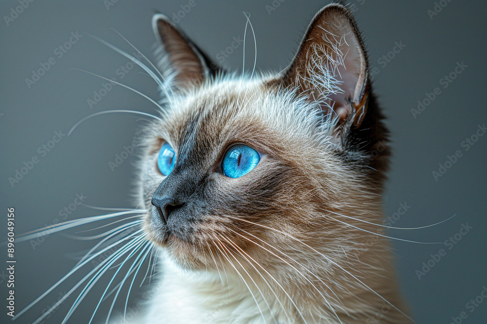 Portrait of siamese cat full body sitting graciously with beautiful ...