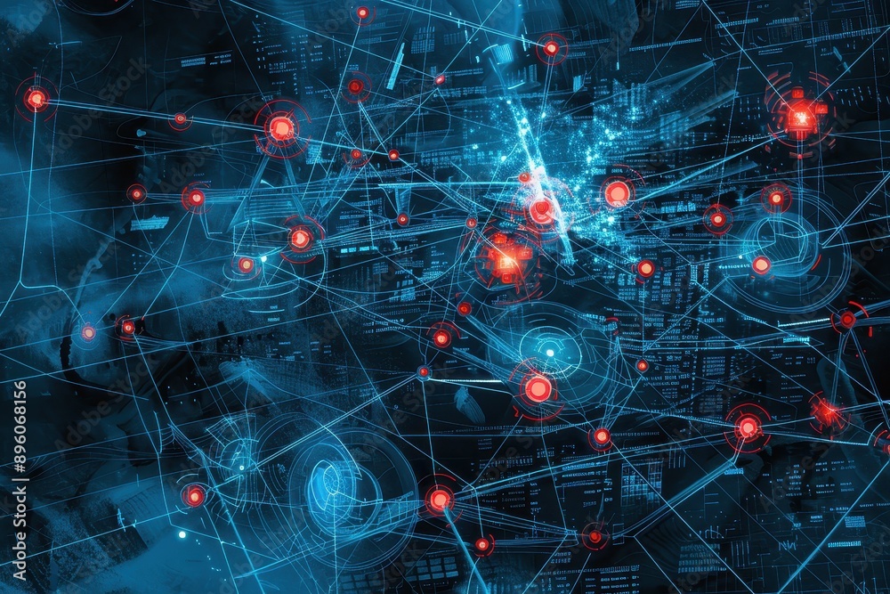 Cybersecurity Network: Nodes and Connections Under Surveillance Stock Illustration | Adobe Stock