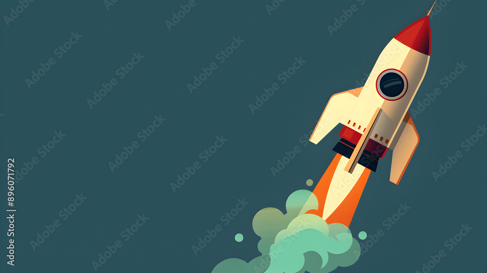 Cartoon Rocket: A cartoon-style rocket blasting off on a solid dark ...