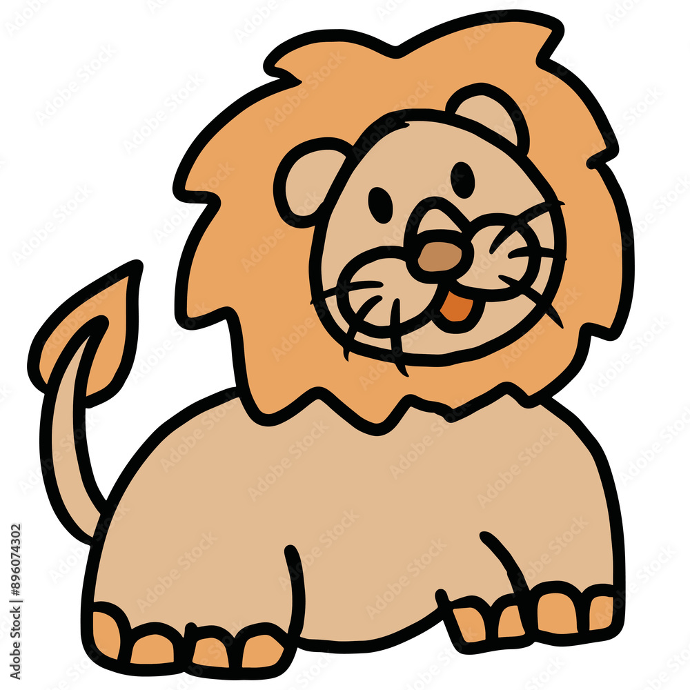 Hand drawn lion for cartoon character, comic, mascot, zoo, souvenir ...