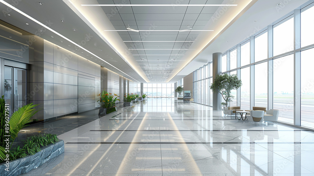 Business hall in 3D rendering, office environment with a touch of ...