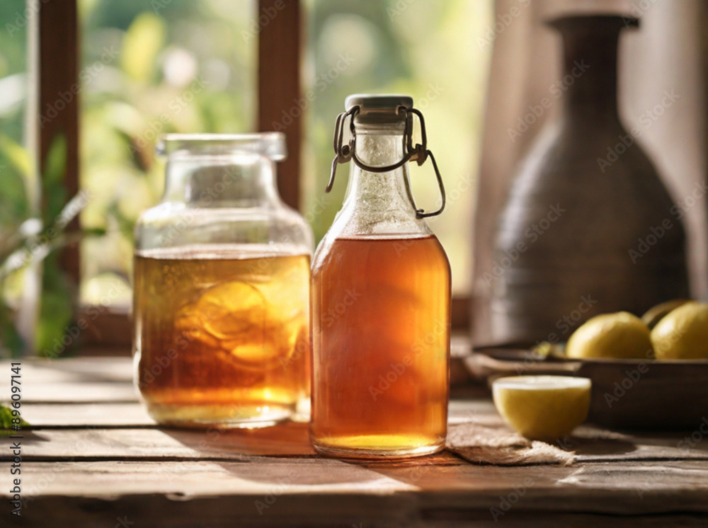 Natural kombucha fermented tea. Healthy organic beverage which is ...