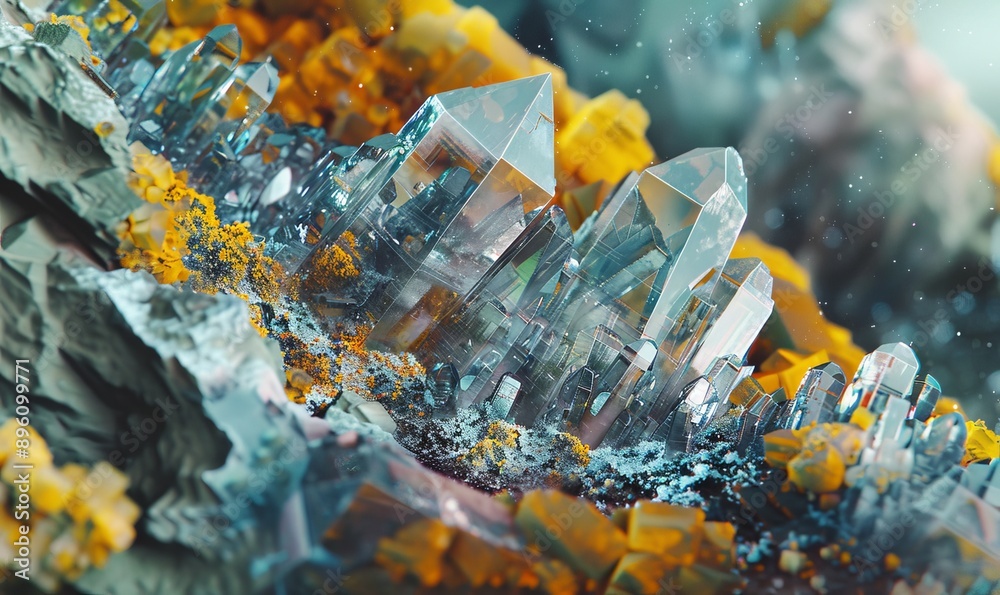Microscopic view of crystal growth patterns, exploring mineralogy and ...
