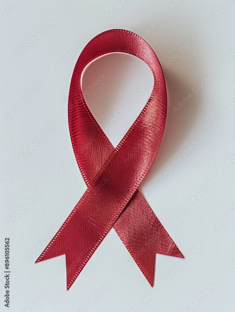 Red Awareness Ribbon Symbol on White Background - A single red ribbon ...