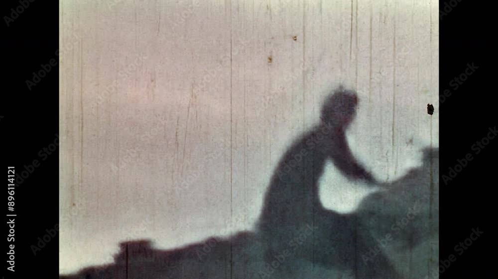 Fearless man skillfully making dangerous jump against nature backdrop ...