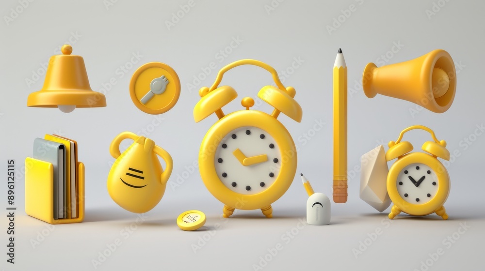 Vector illustration of 3D emoji icons depicting office settings with ...