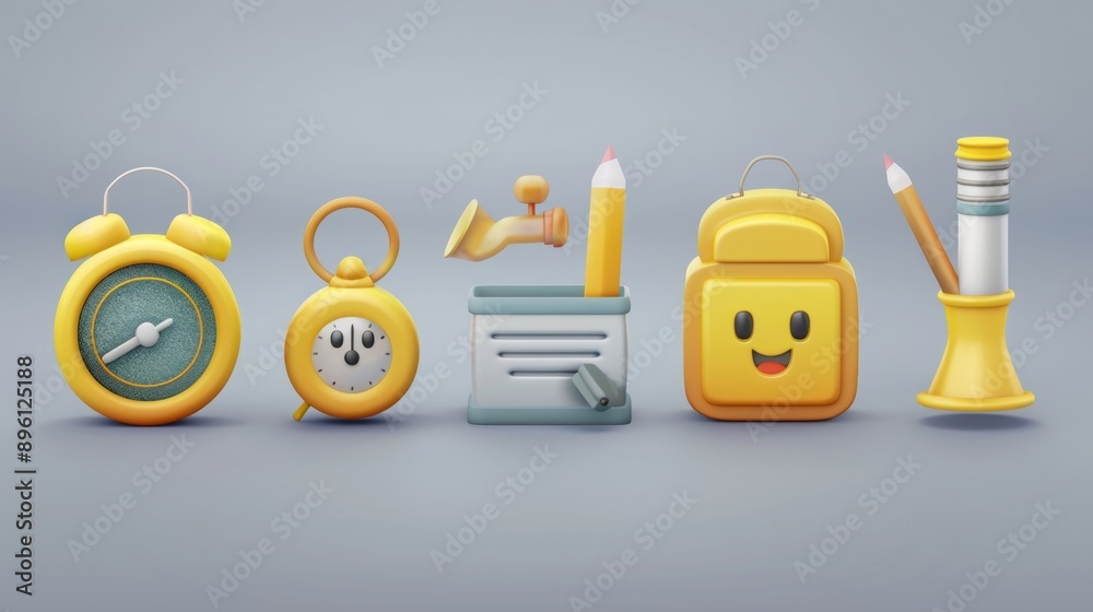 Vector illustration of 3D emoji icons depicting office settings with ...