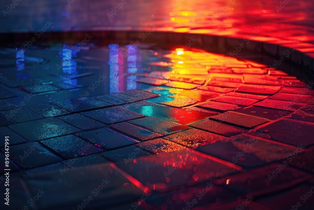 Street lights reflected in a puddle of water, a unique and creative ...