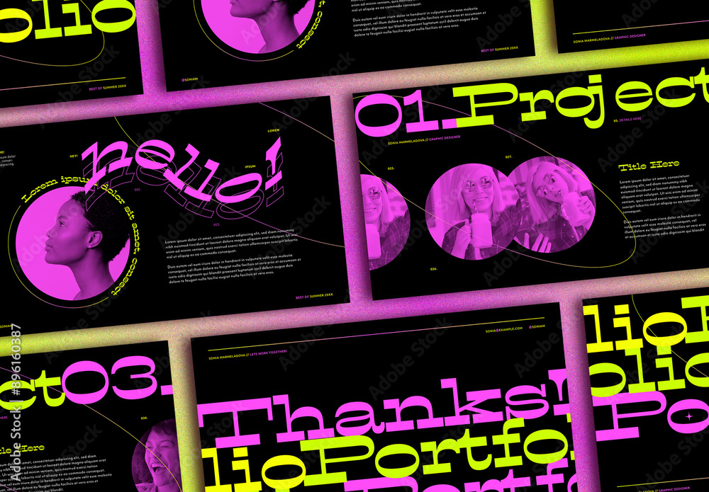 Vibrant Neon Portfolio with Bold Typography Stock Template | Adobe Stock