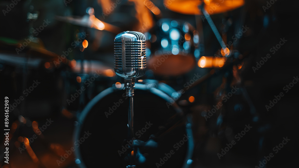 1950's professional microphone in recording studio, Vintage style ...