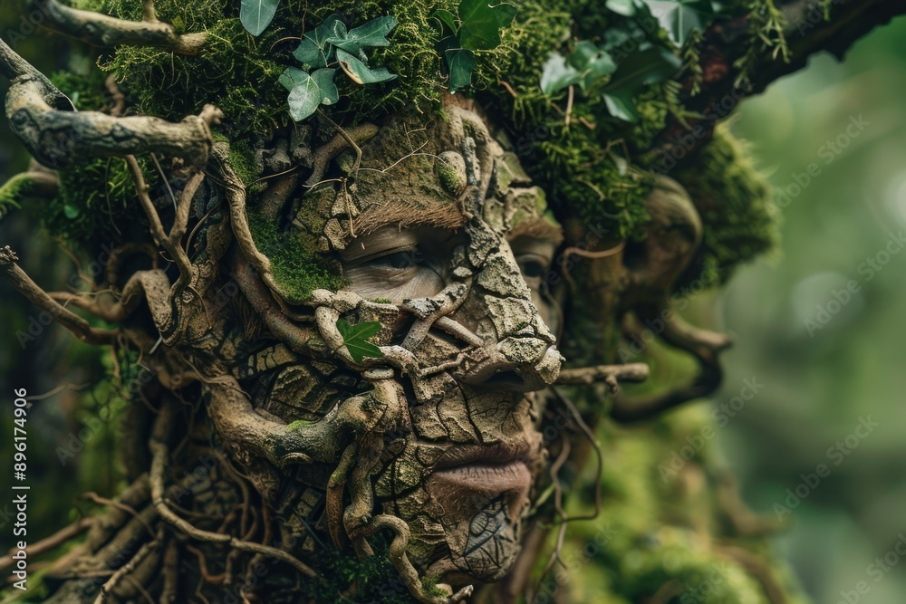 A fantastical, artistic representation of a man whose face and upper ...