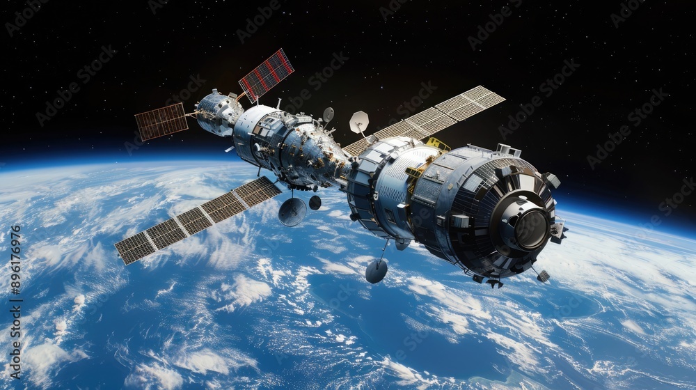 A next-generation space station orbiting the Earth, serving as a hub ...