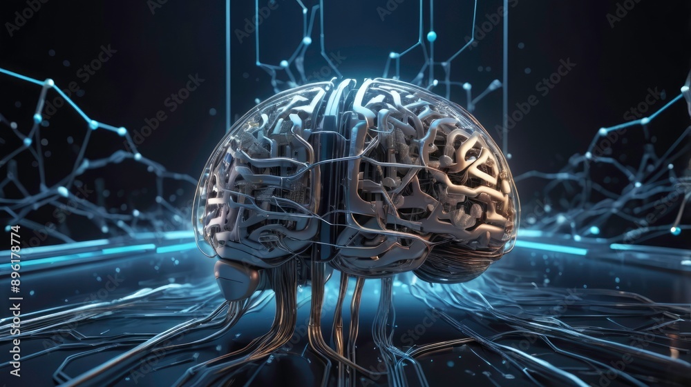 Cyber brain and neural circuit in quantum computing, symbolizing AI and ...