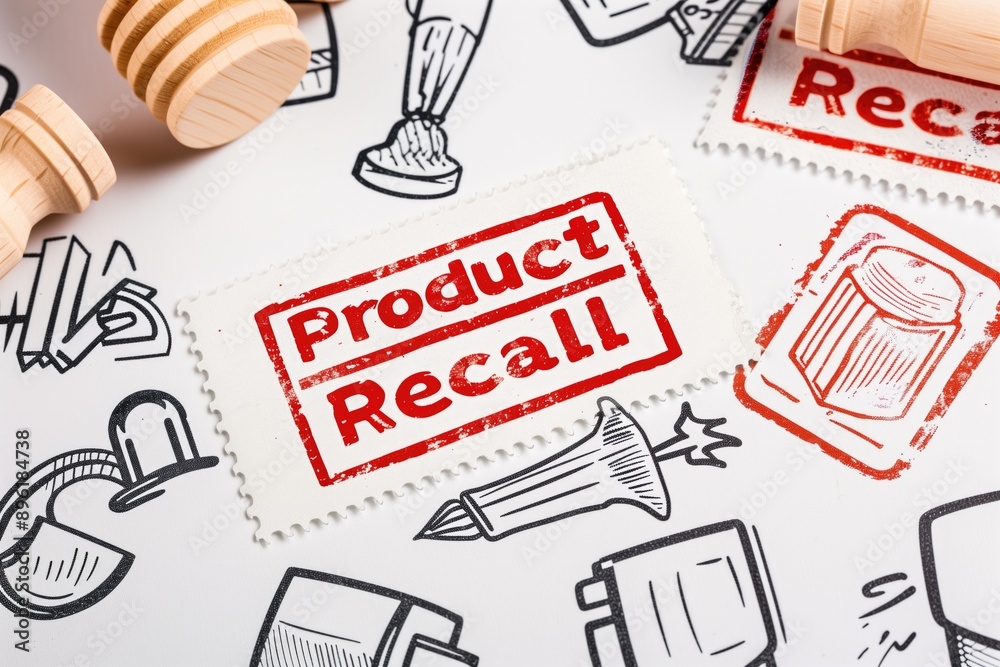 Product recall notice on a white background with various product and ...