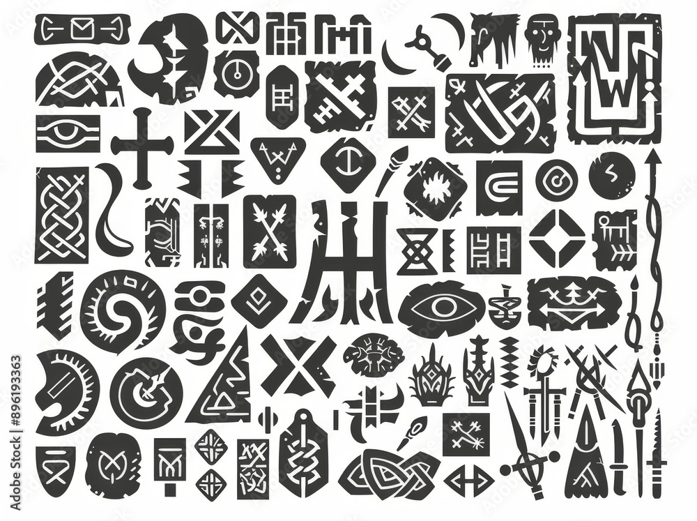 Norse Viking symbol set. Scandi pagan signs and symbols, like vegvisir ...