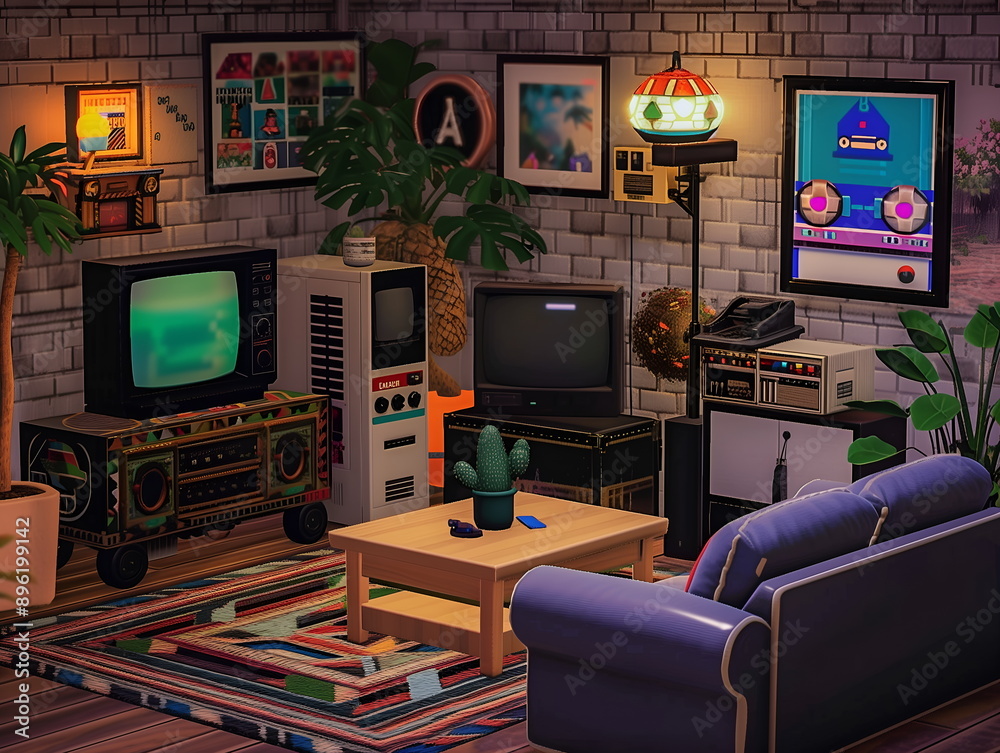 Cozy 90s style living room with a big stereo system A nostalgic ...
