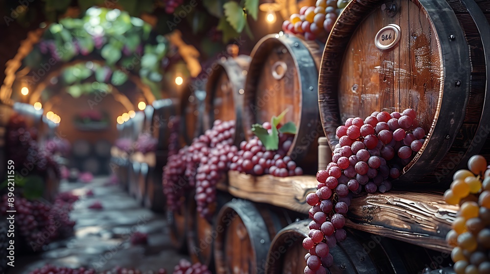 A hyper-realistic photograph of the wine production process, wine ...