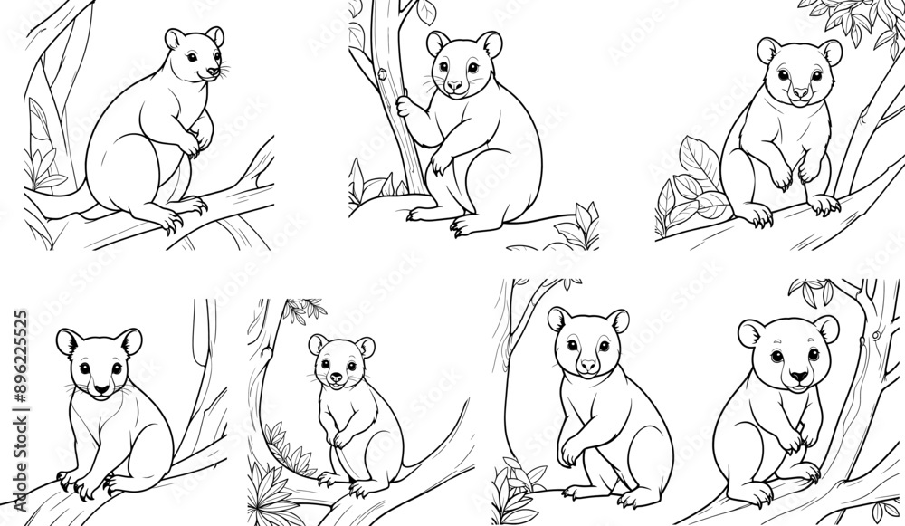 Tree Kangaroo coloring page and outline vector design Stock Vector ...