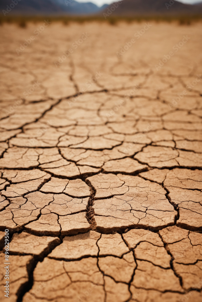 Barren land. Landscape with dry, dead, cracked soil. Summer drought ...