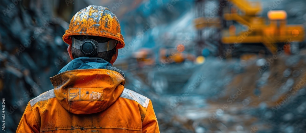 Safety auditor supervisor reviewing documents at mining construction ...
