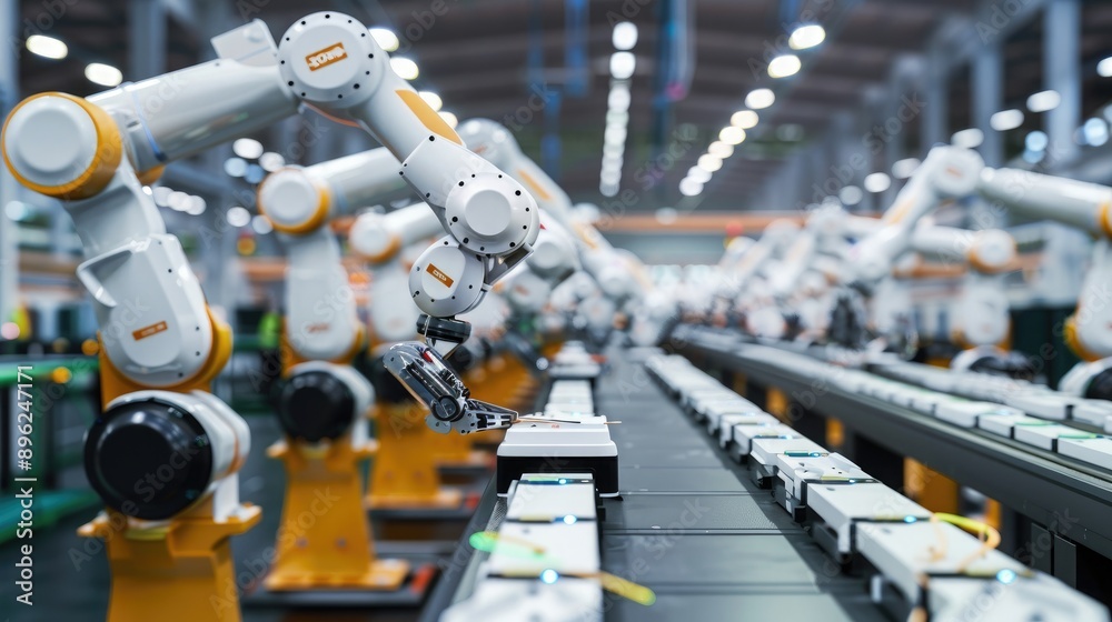 An AI-driven robotic assembly line in a manufacturing facility ...